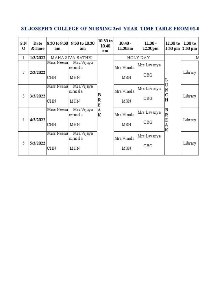 3rd Year Time Table | PDF
