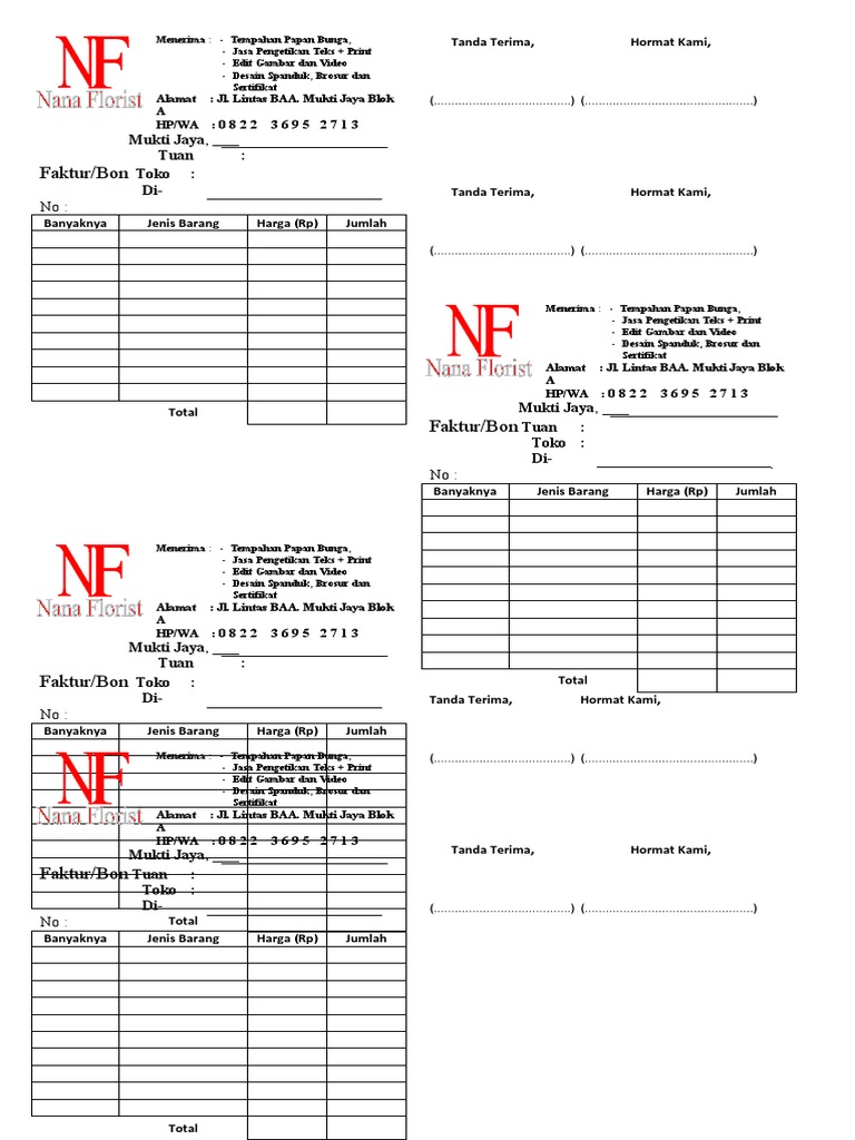 Nota Toko Bunga dan Jasa Desain | PDF