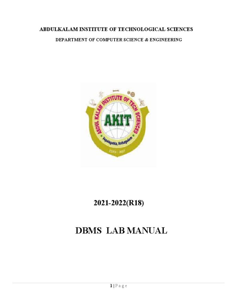 Dbms Lab Manual Ii Cse Ii Sem Pdf Databases Computer Programming