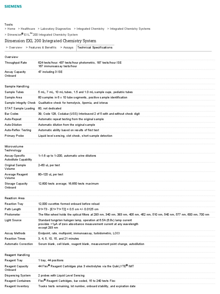 Dimension EXL 200 Integrated Chemistry System | PDF | Calibration | Assay