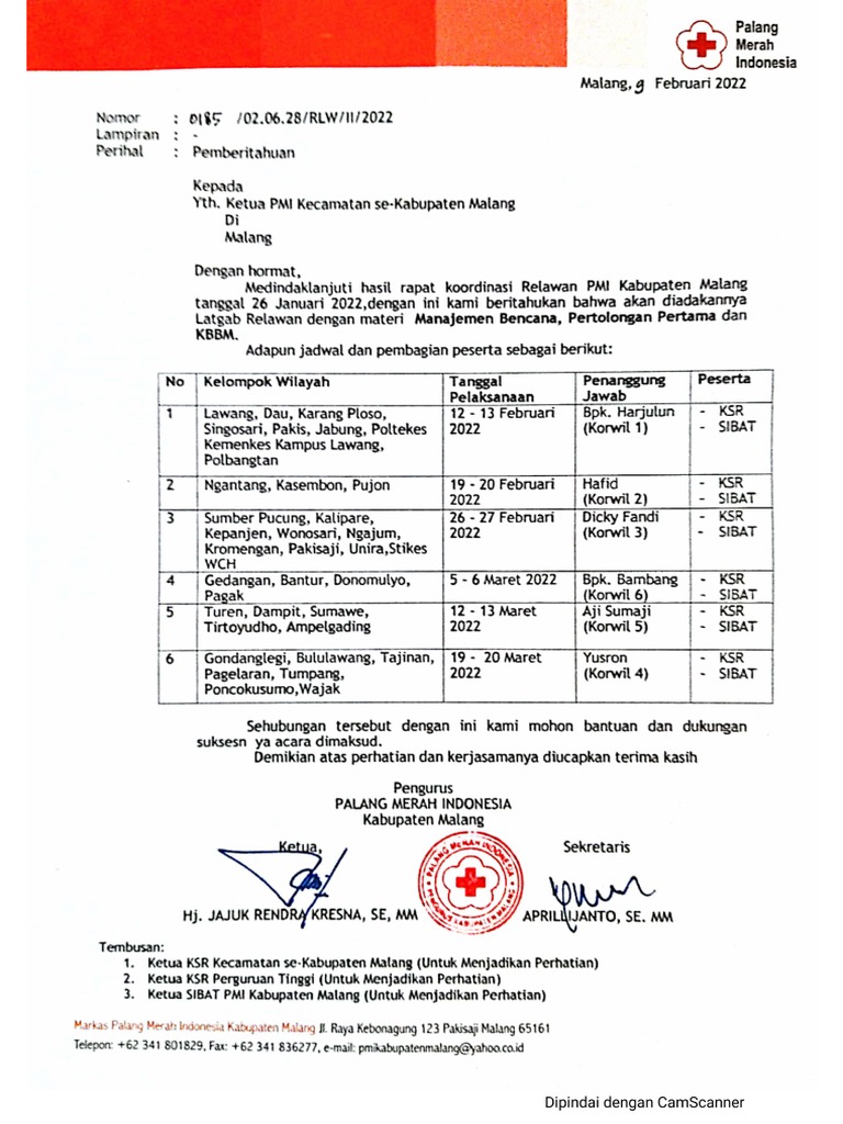 Surat Pemberitahuan PMI Kecamatan | PDF
