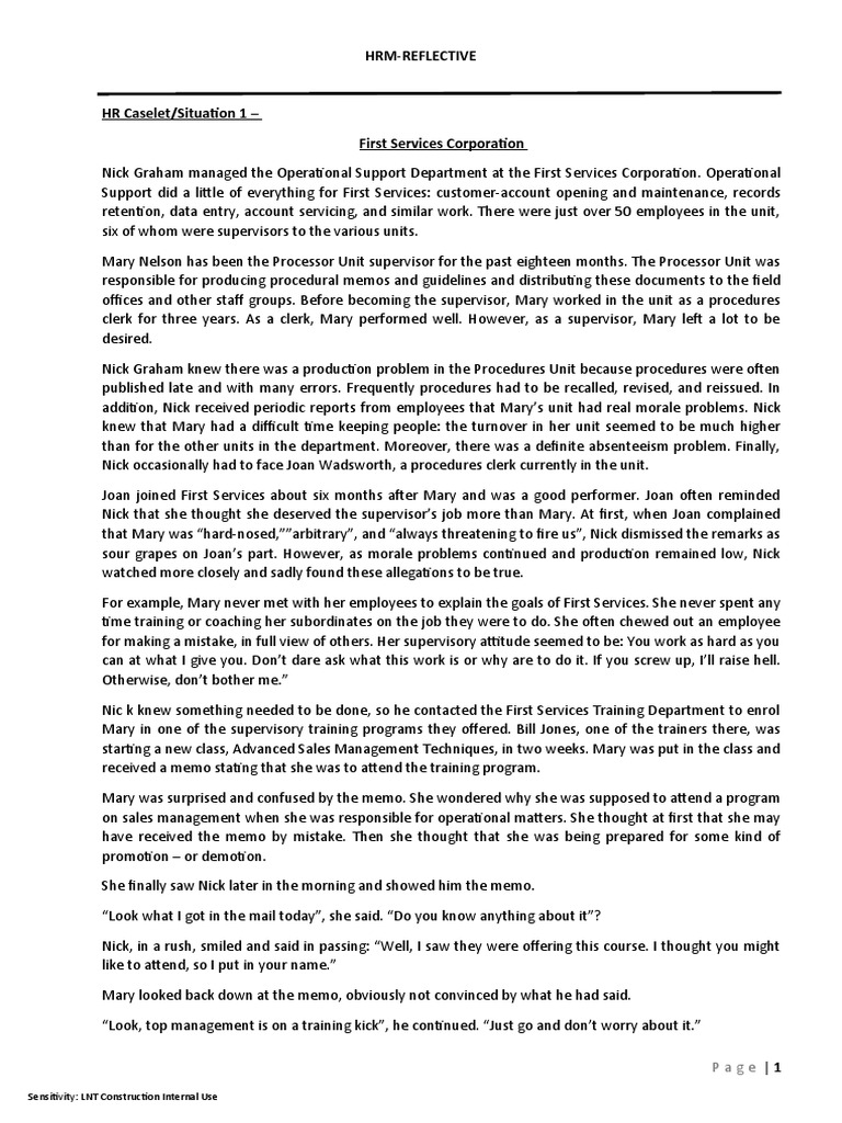 Hrm-Reflective: Sensitivity: LNT Construction Internal Use | PDF | Theft | Employee Retention