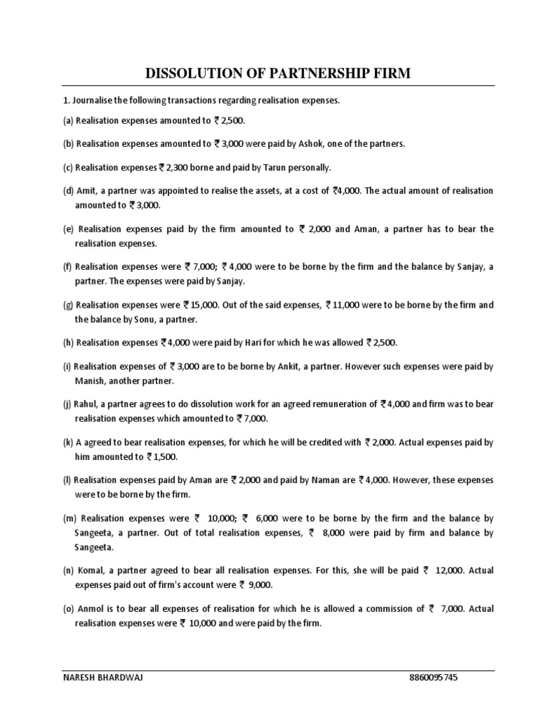 Journal Entries for Partnership Dissolution | PDF | Debits And Credits ...