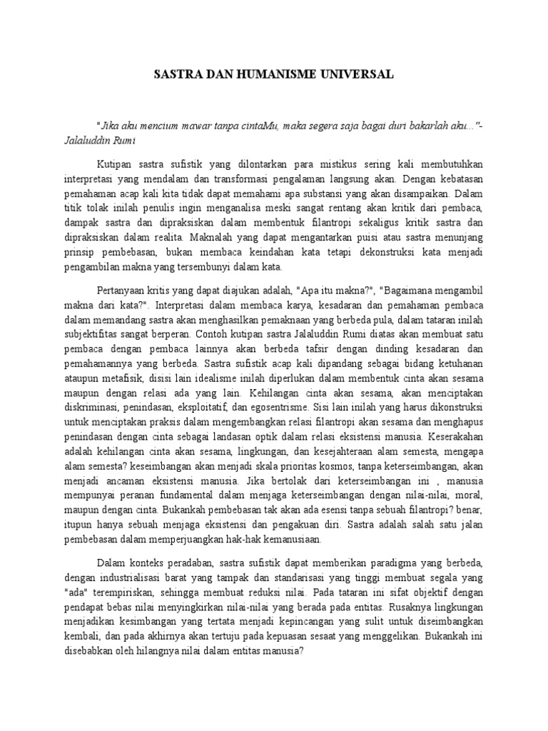 Sastra Dan Humanisme Universal | PDF | Filsafat