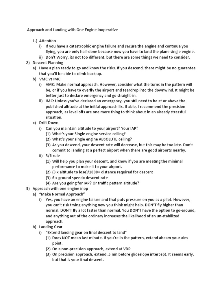 Approach and Landing With One Engine Inoperative | PDF | Flap ...