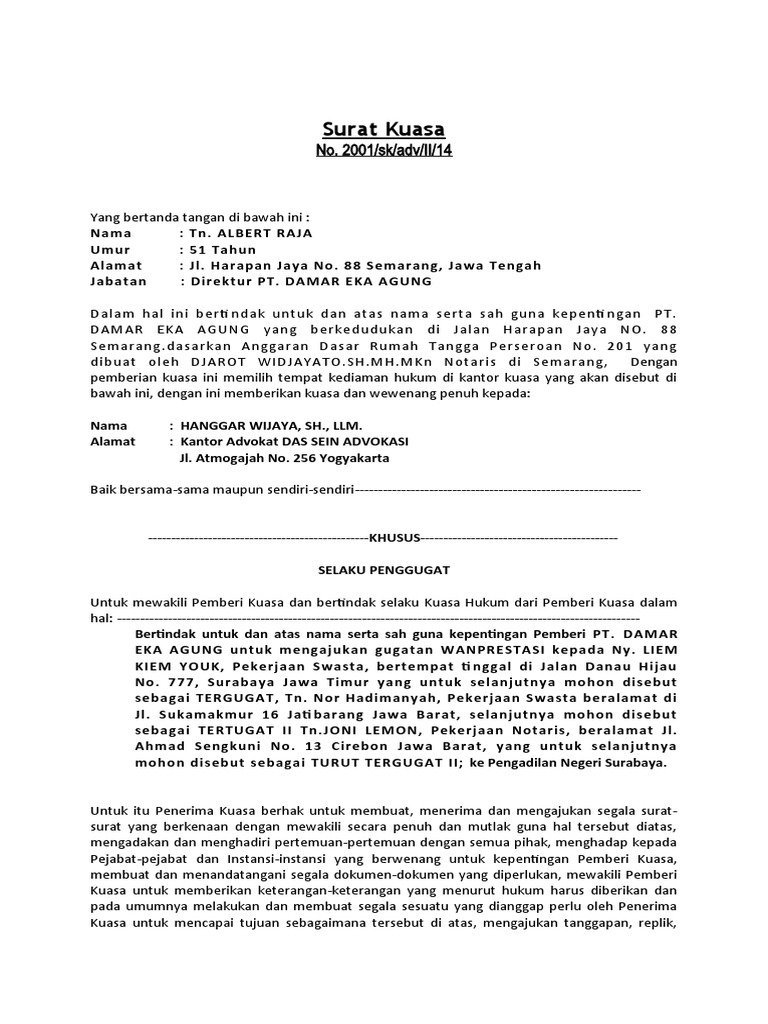 40 Contoh Surat Kuasa | PDF