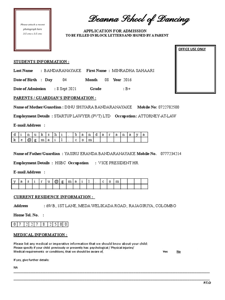 DSD Admission Form | PDF