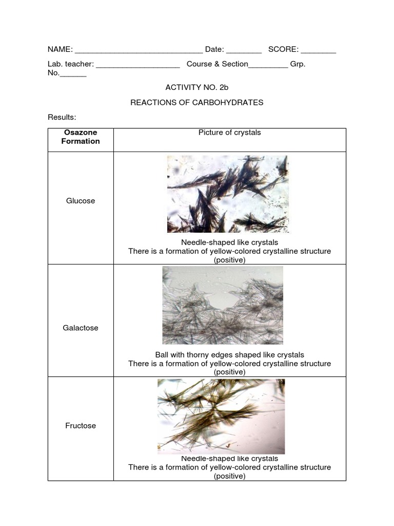 Osazone Test Results for Carbohydrates | PDF | Carbohydrates ...