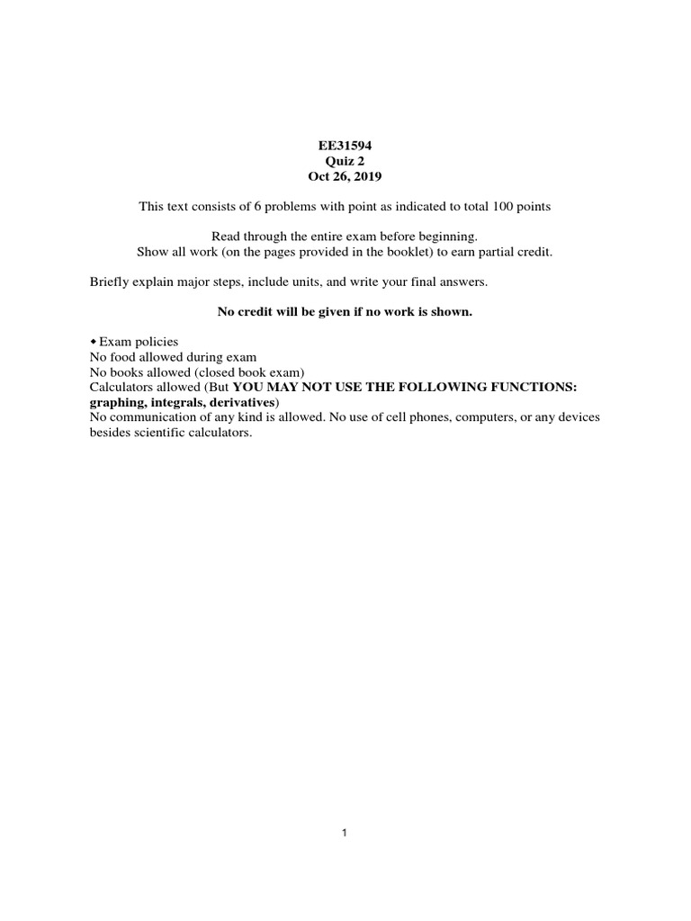 EE31594 Quiz 2 Solutions and Problems | PDF | Amplifier | Electrical ...