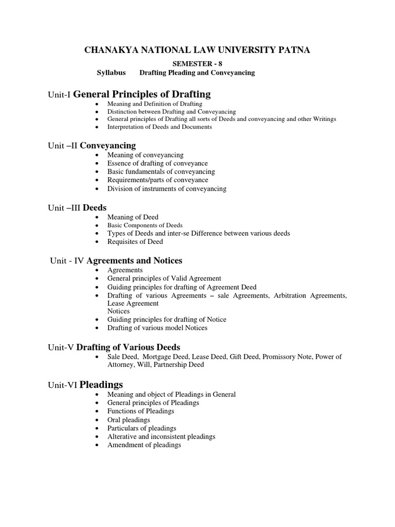General Principles of Drafting: Unit-I | PDF | Conveyancing | Deed