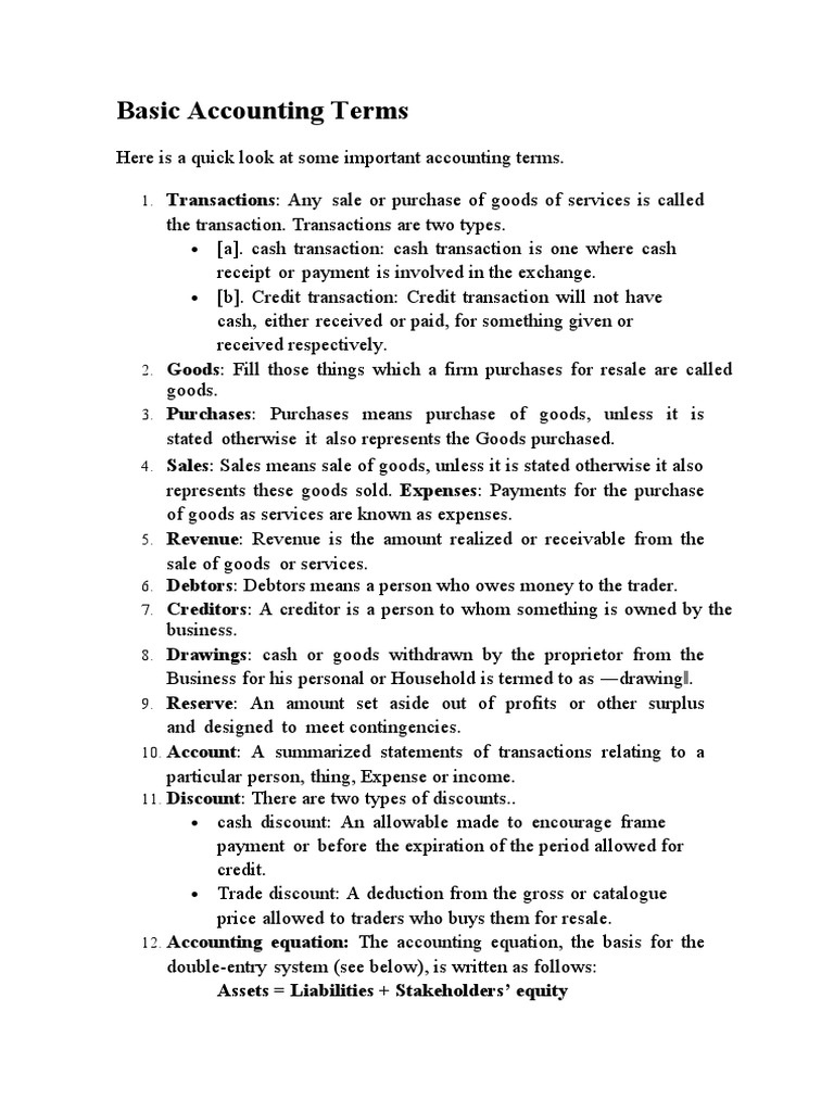 F & A - Basic Accounting Terms | PDF | Debits And Credits | Bookkeeping