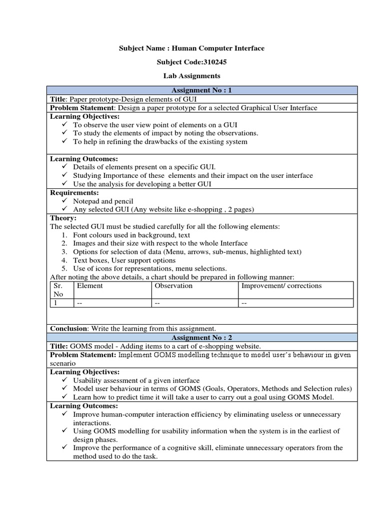 Hci LP 1 Assignments | PDF | Graphical User Interfaces | Human–Computer Interaction
