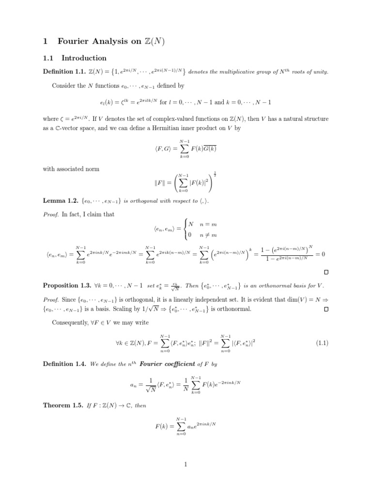 Finite Fourier Analysis | PDF | Basis (Linear Algebra) | Group ...