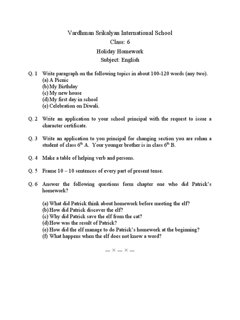 Class 6 English Holiday Homework | PDF