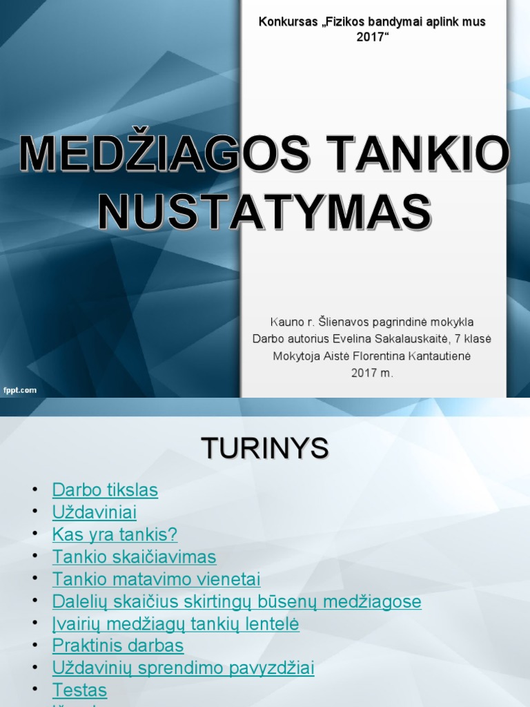 7 Medziagos Tankio Nustatymas PPT 9 | PDF