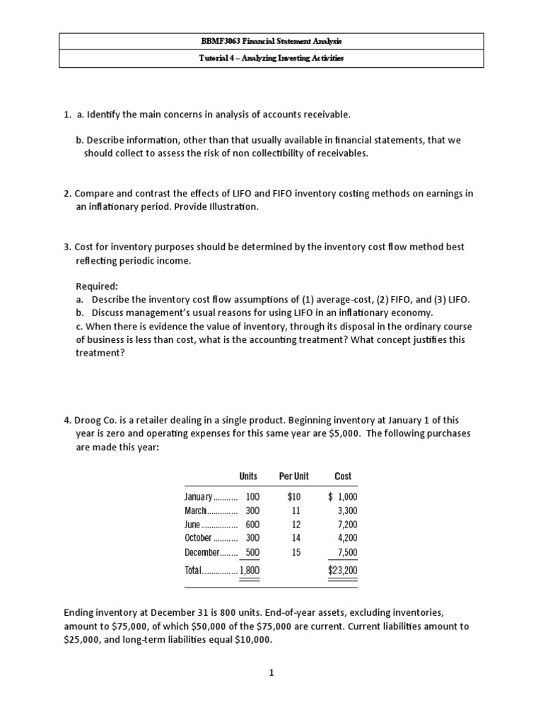 Fsa Tutorial 4 Analyzing Investing Activities Part 1 Pdf