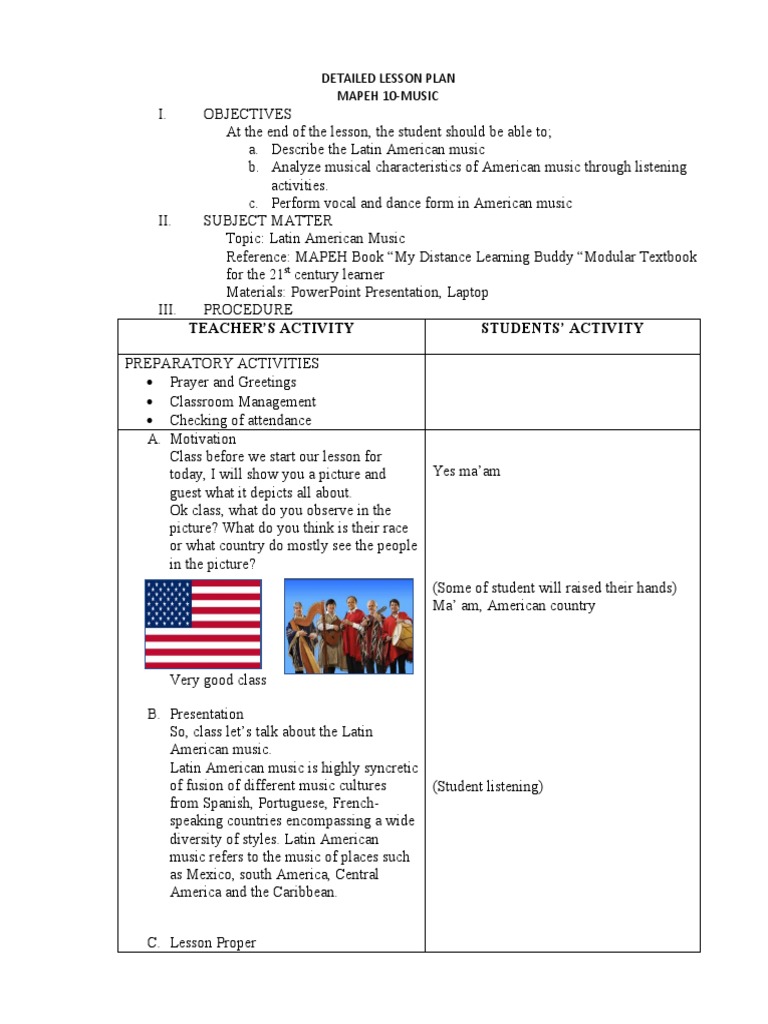 Detailed Lesson Plan in Music | PDF | Dances | Lesson Plan