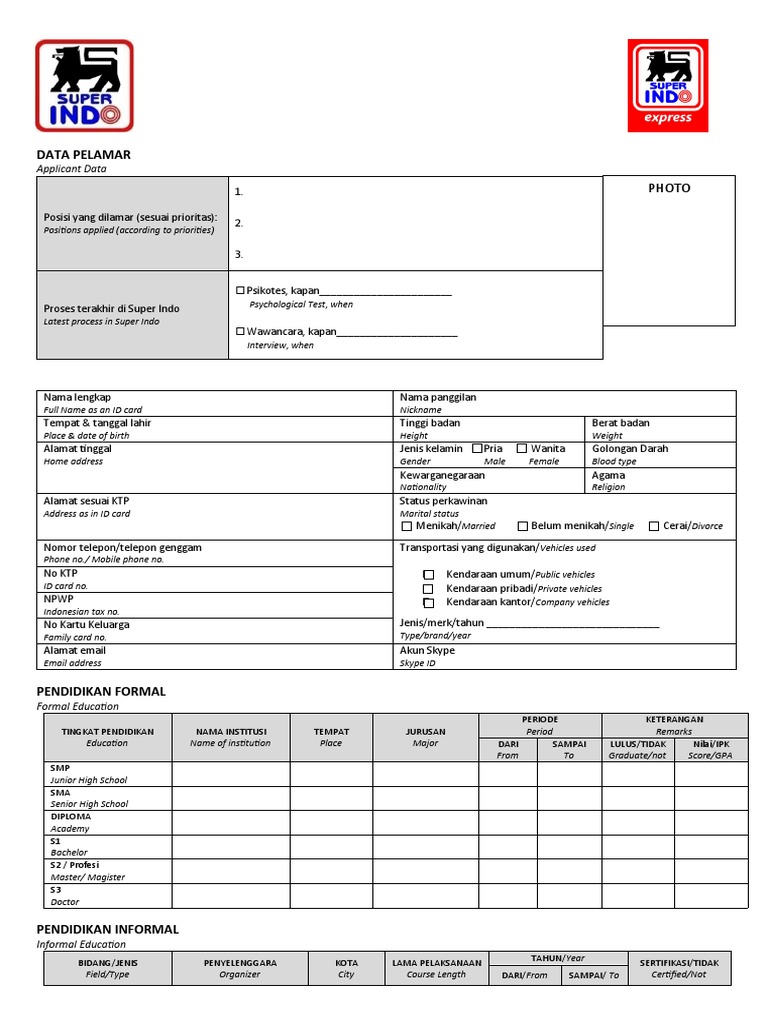Form Data Pribadi Pelamar | PDF