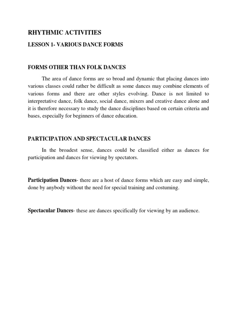 Lesson 1 Various Dance Forms | PDF
