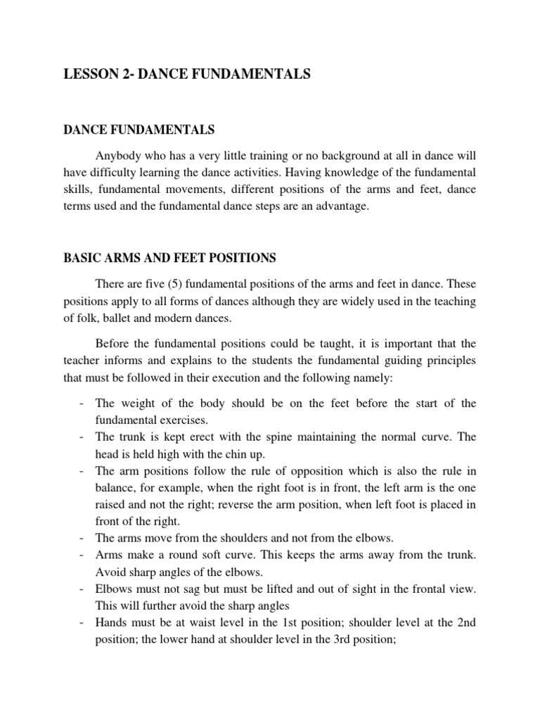 Lesson 2 Dance Fundamentals | PDF | Anatomical Terms Of Motion | Limbs ...
