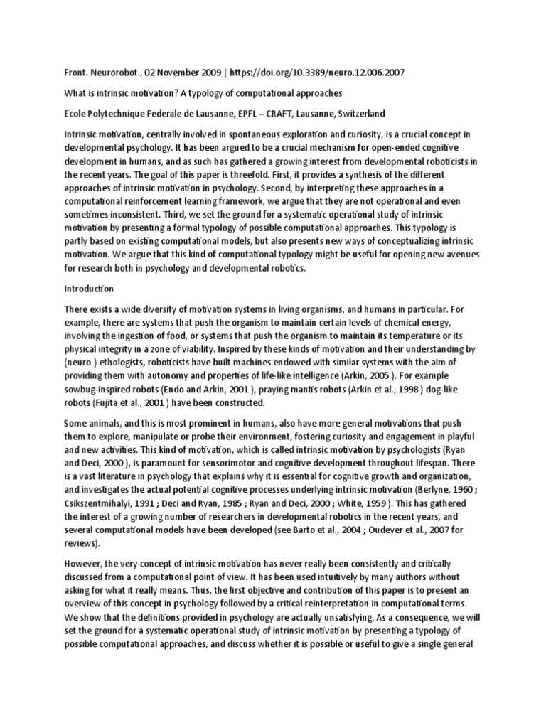 What Is Intrinsic Motivation A Typology of Computational Approaches ...