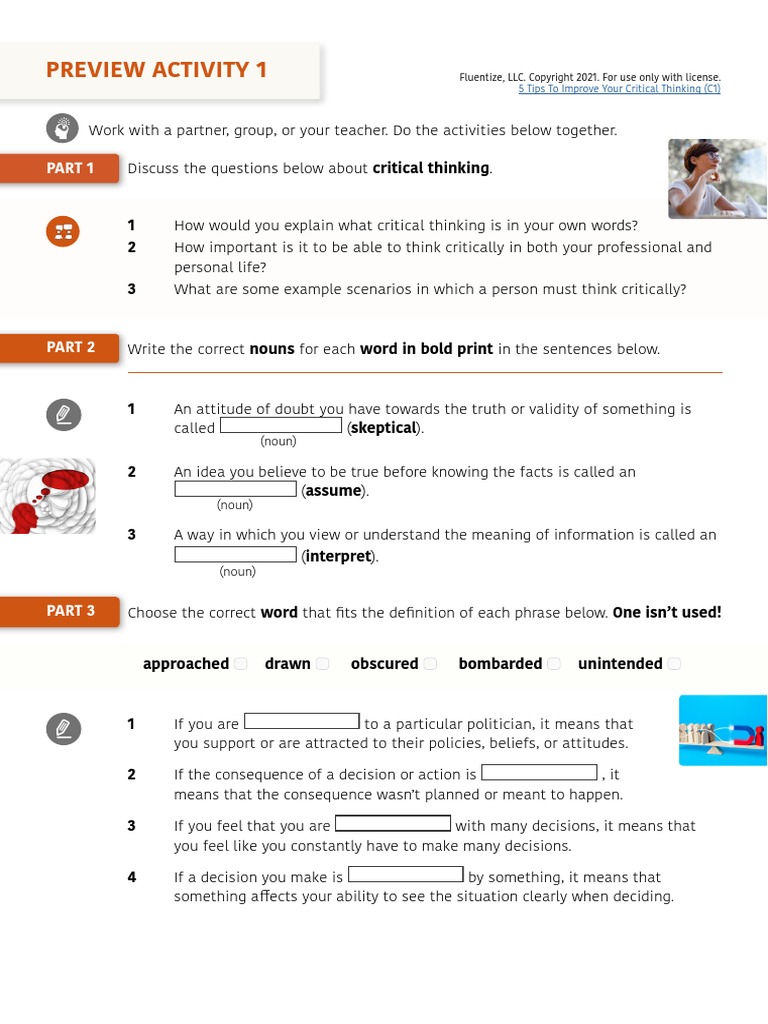 Preview Activity 1: (Noun) | PDF | Thought | Critical Thinking