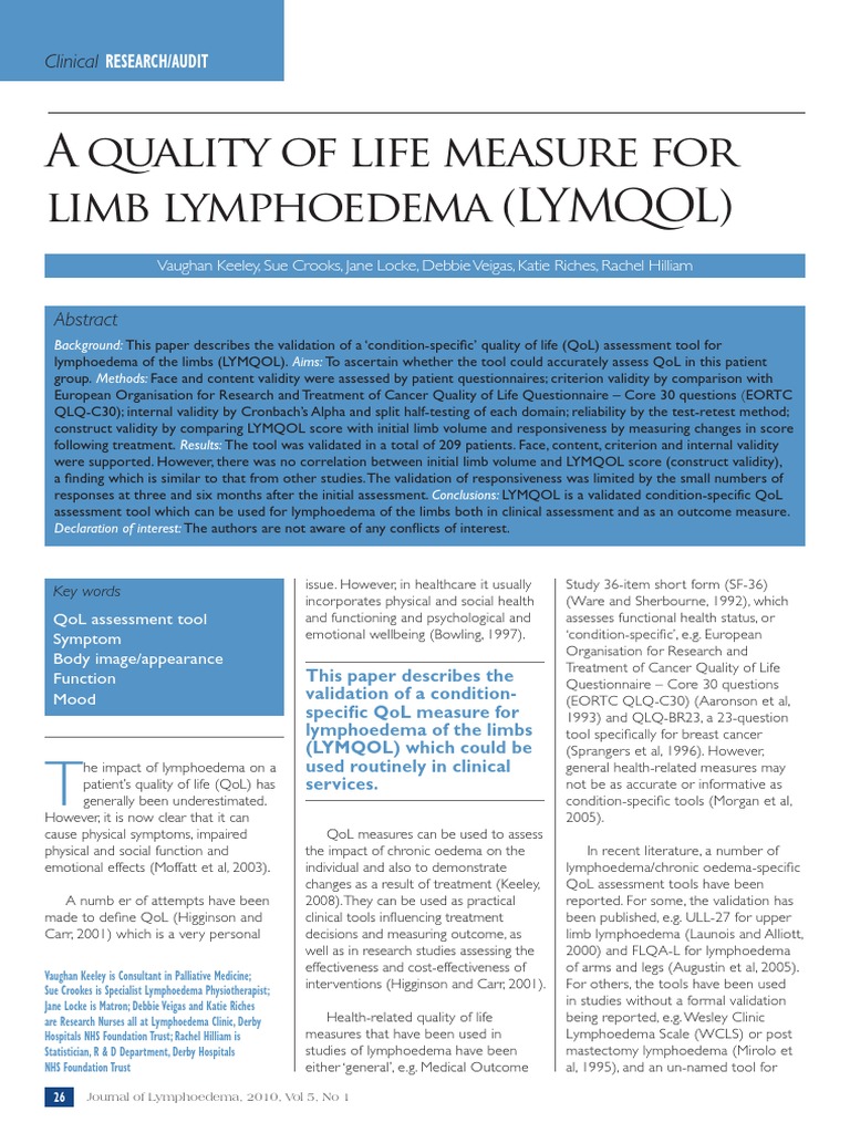 A Quality of Life Measure For Limb Lymphoedema (LYMQOL) | PDF ...