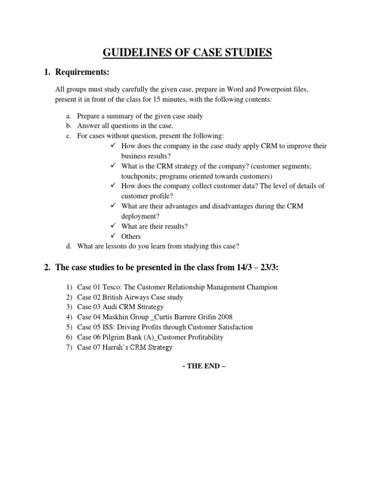 Guidelines of Case Studies: 1. Requirements | PDF