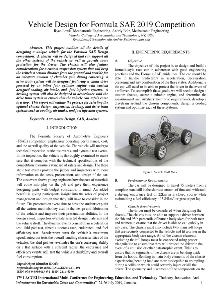 Vehicle Design For Formula SAE 2019 Competition | PDF | Vehicles ...
