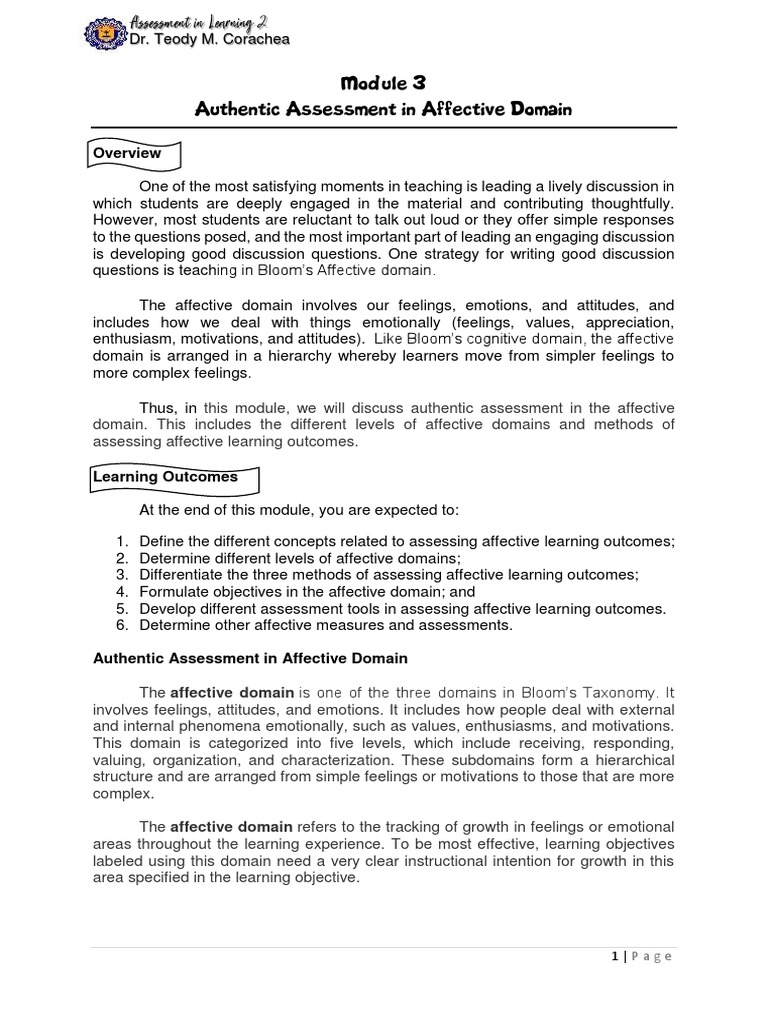 Module 3 Authentic Assessment in Affective Domain PDF | PDF | Affect ...