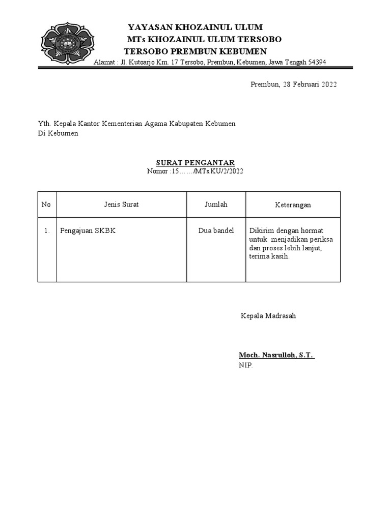 Surat Pengantar SKBK | PDF