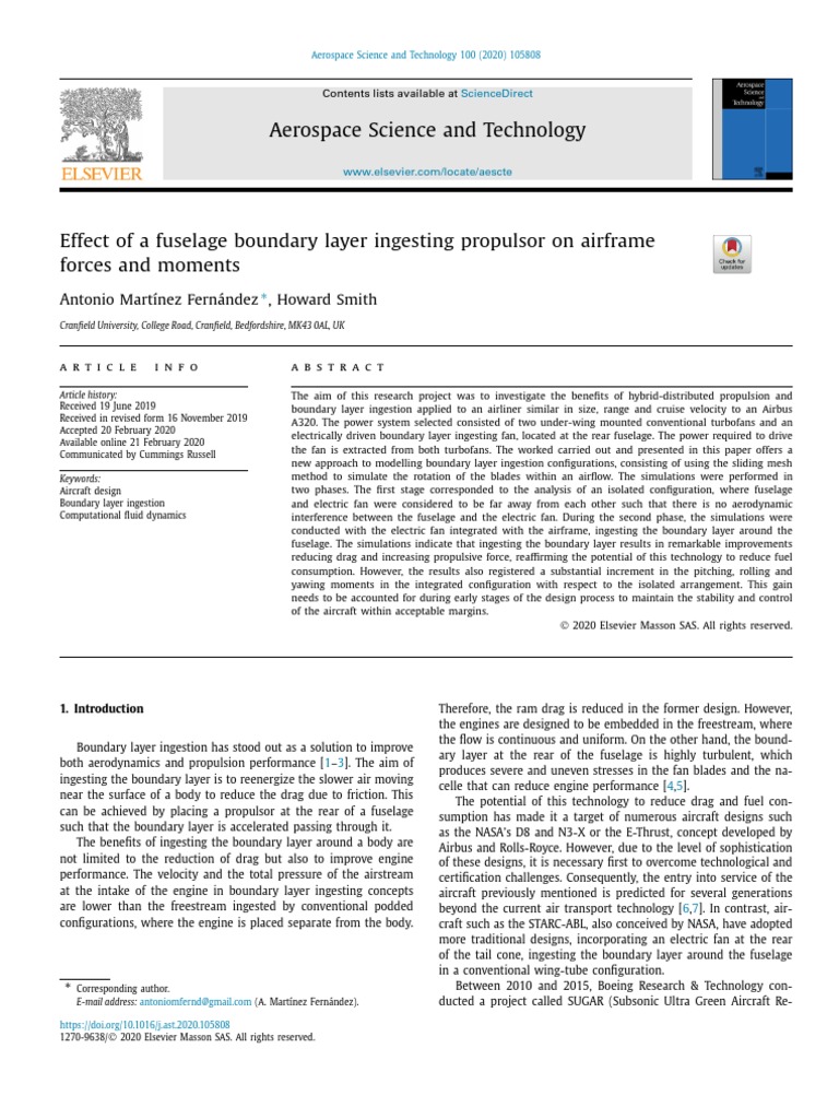 (2020) Effect of A Fuselage Boundary Layer Ingesting Propulsor On Airframe Forces and Moments ...