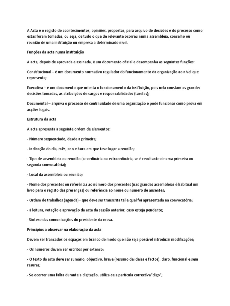 A Estrutura e Funções da Acta: Um Guia Completo para a Elaboração deste ...