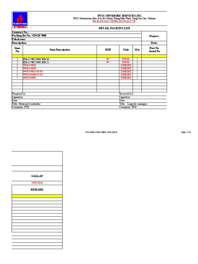 Shiploose Packing List - A Lĩnh | PDF | Manufactured Goods | Equipment