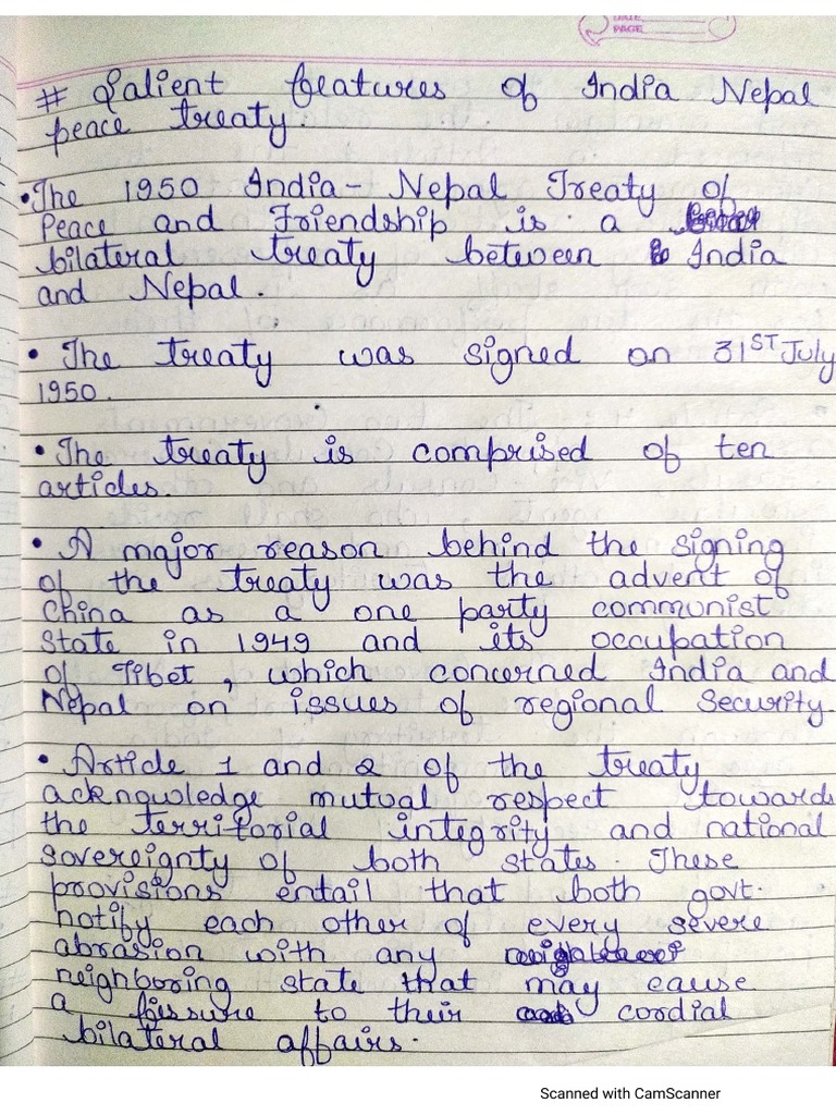 Assignment On Salient Features of India Nepal Peace Treaty | PDF