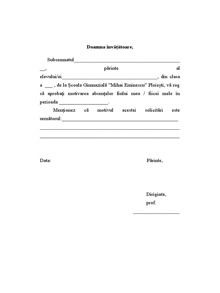 Cerere Motivare Absente General | PDF