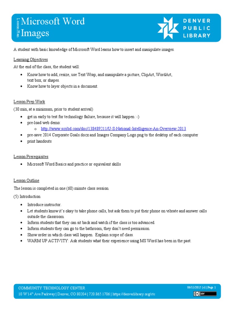 Microsoft Word - Images Lesson Plan | PDF | Microsoft Word | Computing