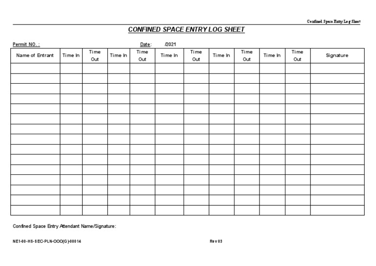 Confined Space Entry Log Sheet | PDF