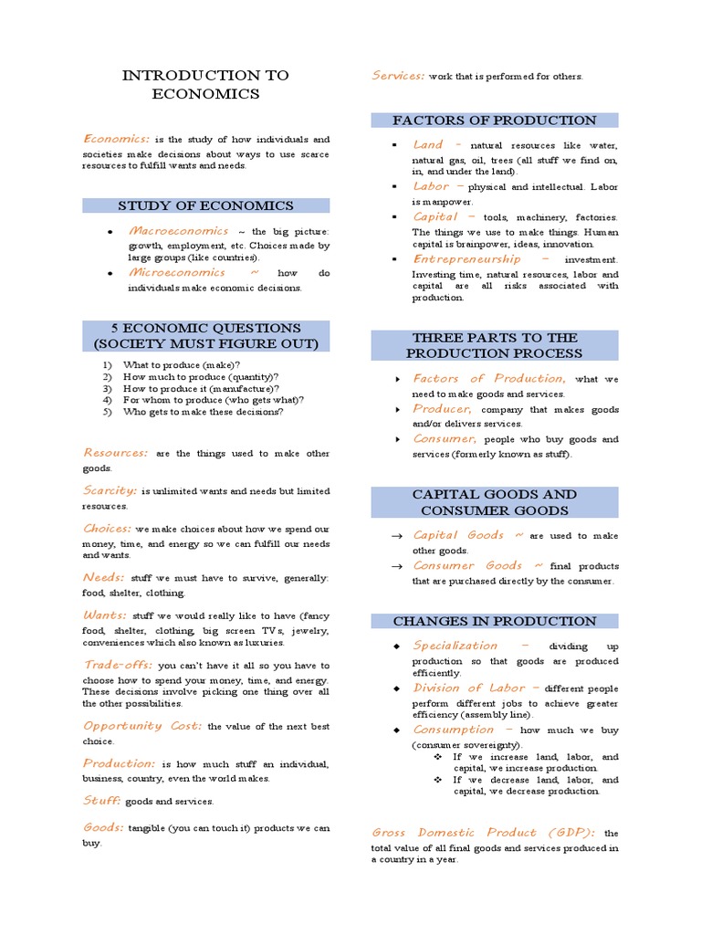 Introduction To Economics: Factors of Production | PDF | Demand ...