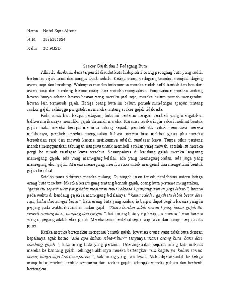 Tugas Karangan Cerita GAJAH DAN 3 PEDAGANG BUTA | PDF