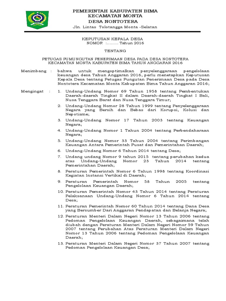Petugas Pungutan Desa Nontotera 2016 | PDF