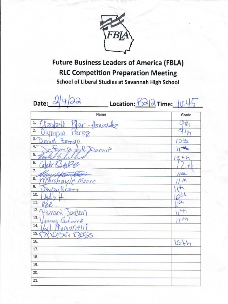 Fbla Sign-In Sheet 2-4-22 | PDF