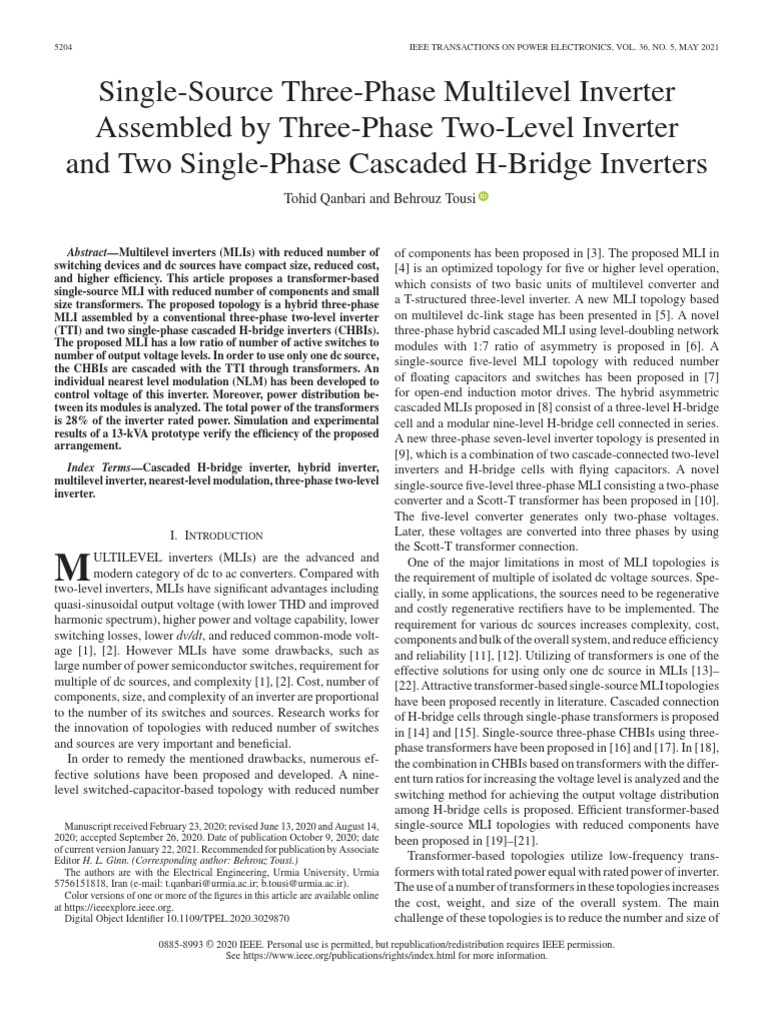 Single-Source Three-Phase Multilevel Inverter Assembled by Three-Phase ...