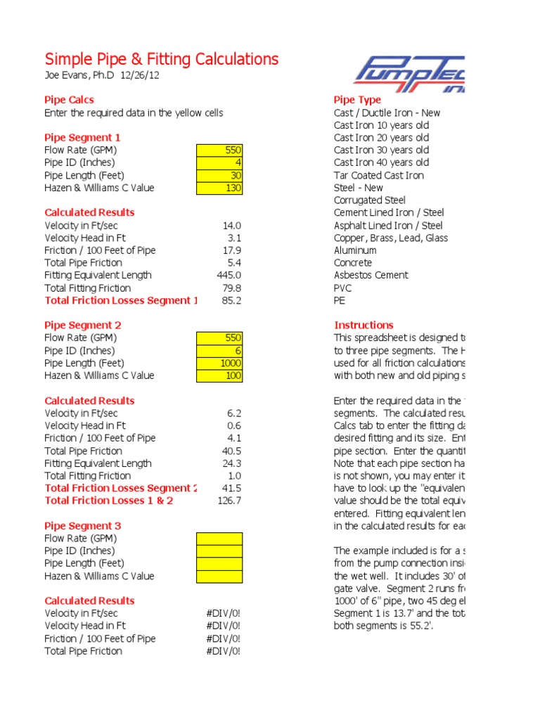 Pipe and Fitting Calcs Master | PDF | Pipe (Fluid Conveyance) | Valve