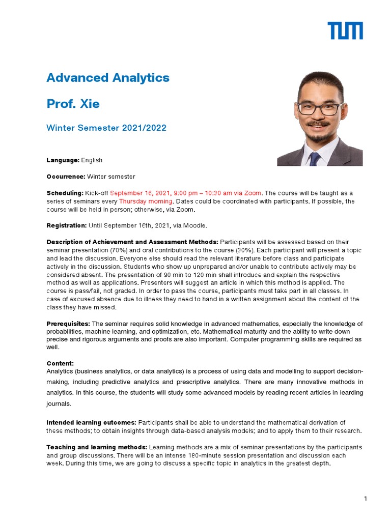 Advanced Analytics 2021 2022 Xie | PDF | Analytics | Machine Learning