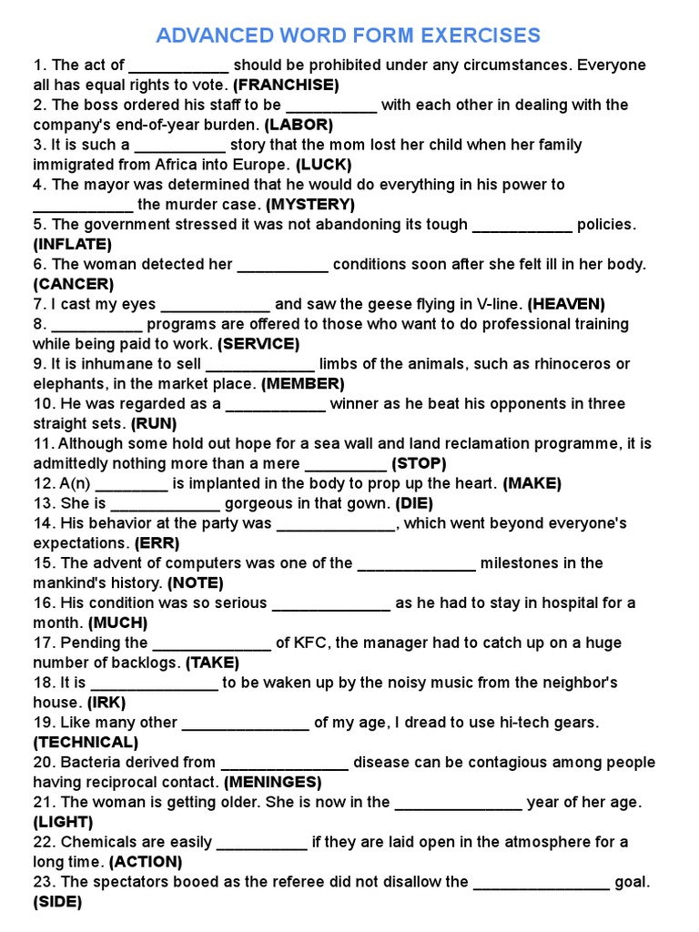 Advanced Word Form Exercises | PDF