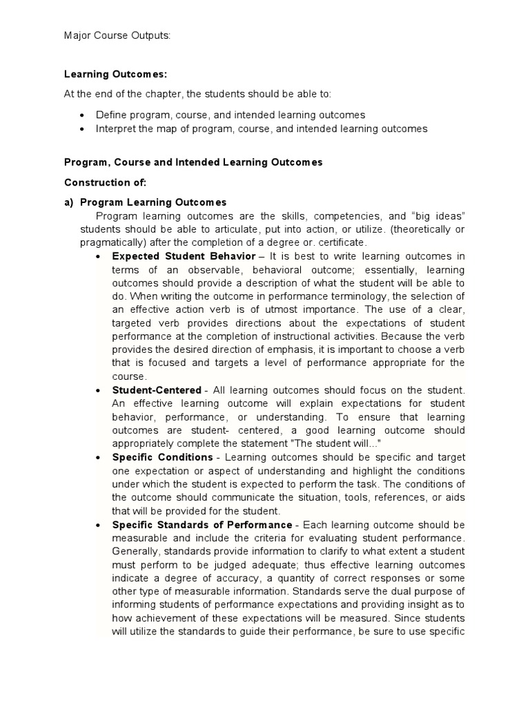 Program Course and Intended Learning Outcomes | PDF | Teaching ...