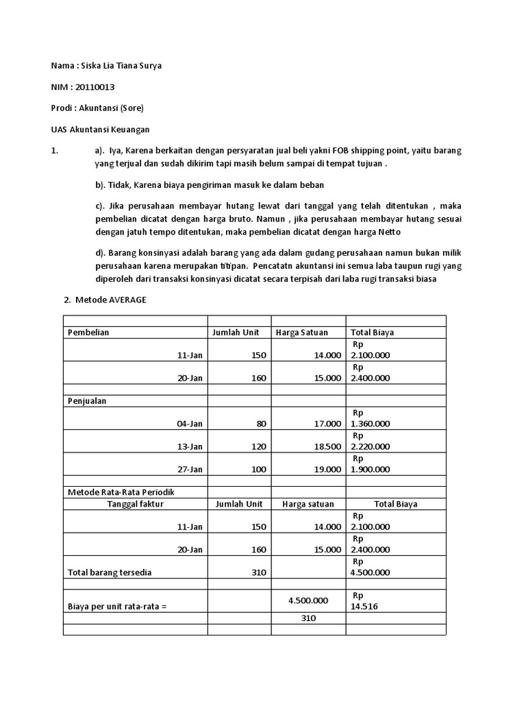 Uas Akuntansi Keuangan Siska Lia Tiana Surya - 20110013 | PDF