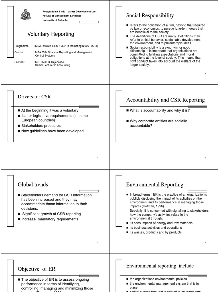 Voluntary Reporting: Social Responsibility | PDF | Corporate Social ...
