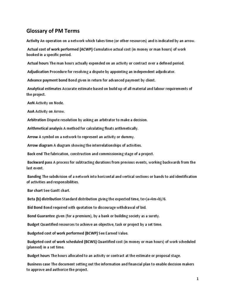 PM Glossary of Terms | PDF | Risk | Project Management